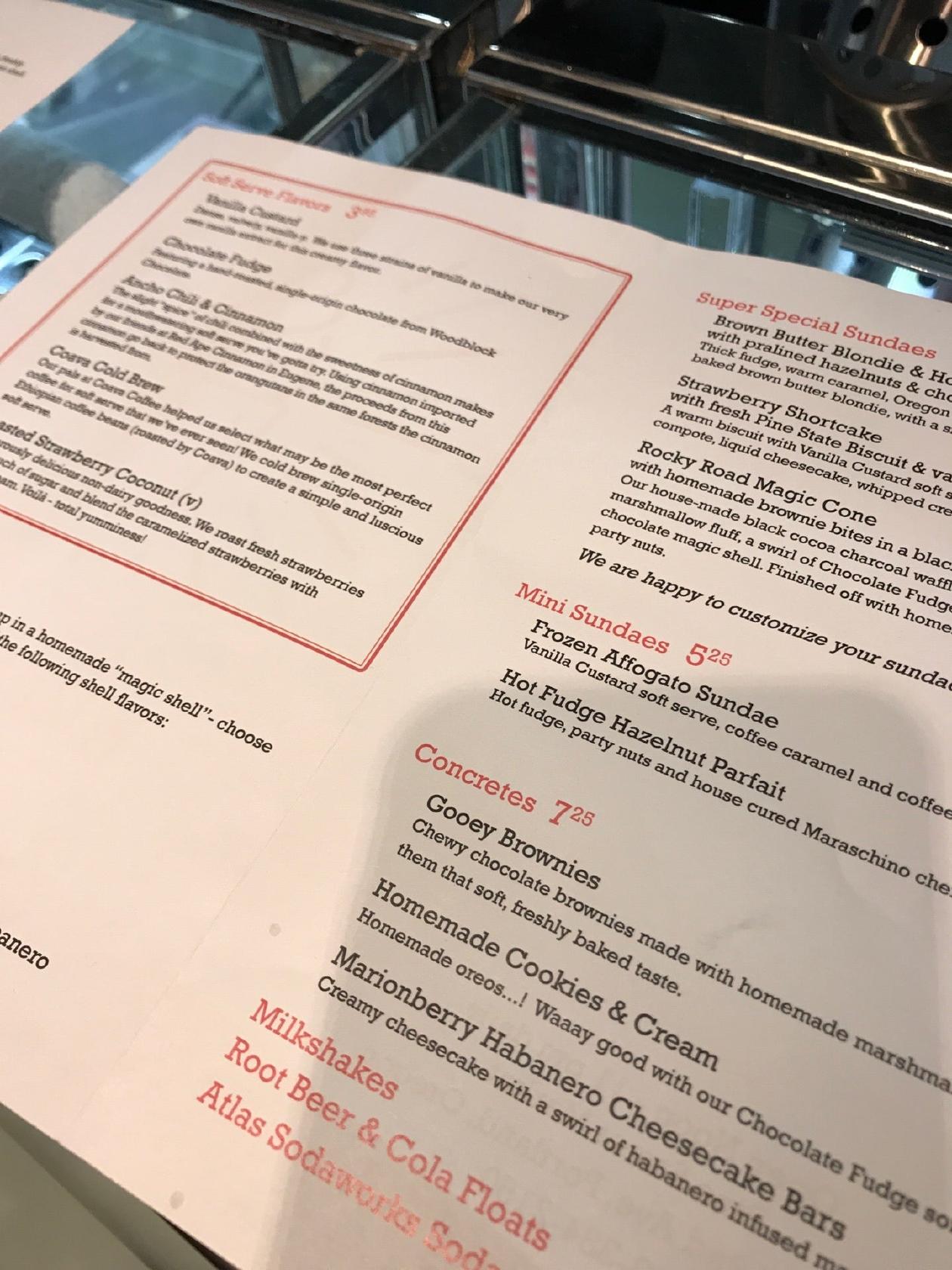 Menu at Wiz Bang Bar (Salt and Straw), Portland