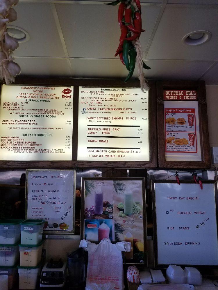 Menu at Buffalo Bell restaurant, Tucson