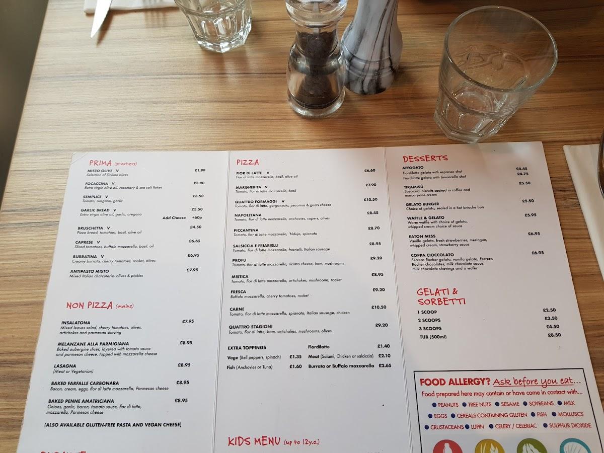 Menu at Fiordilatte restaurant, Worthing, 5-6 Stanford Square
