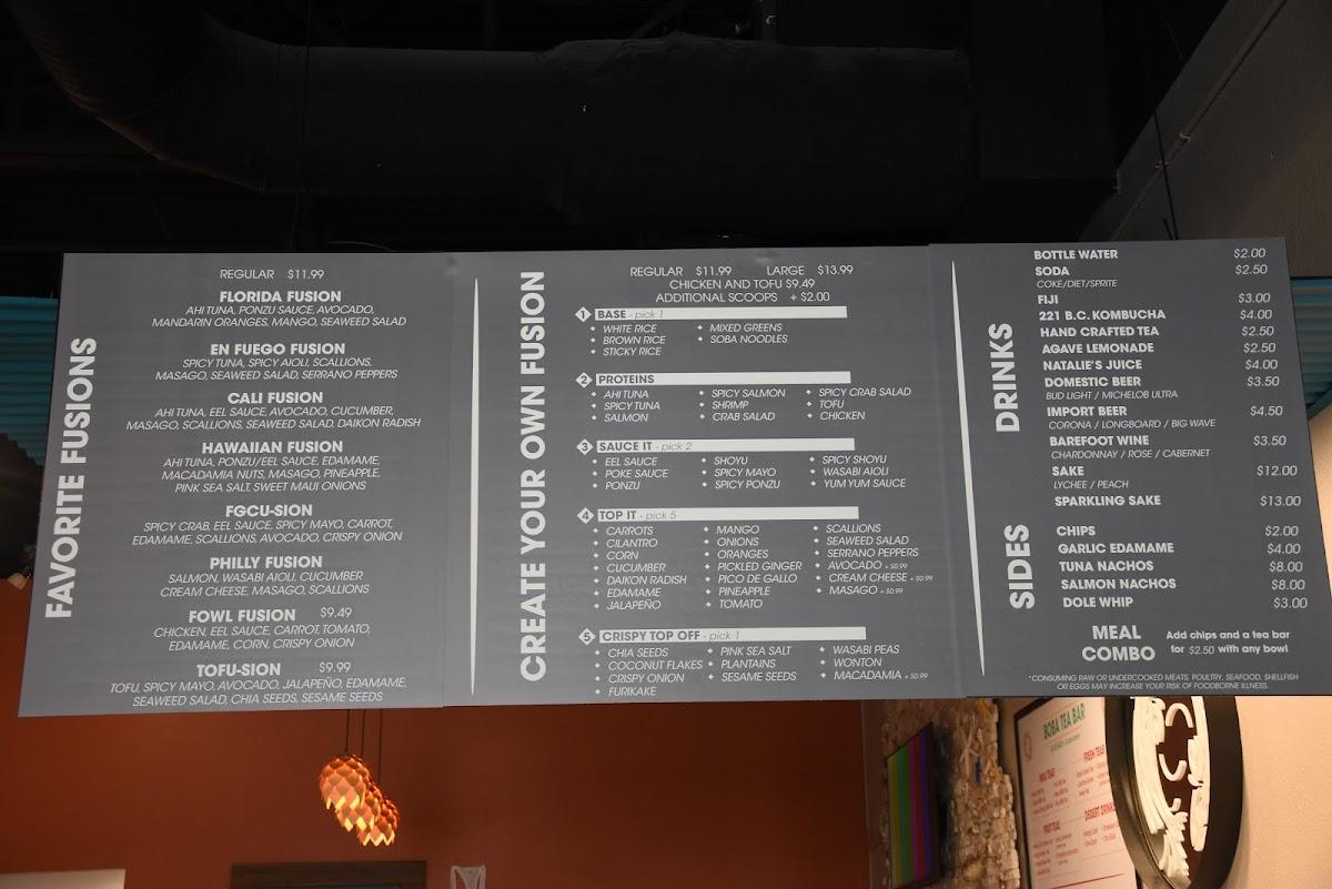 Menu at Poke Fusion restaurant, Estero