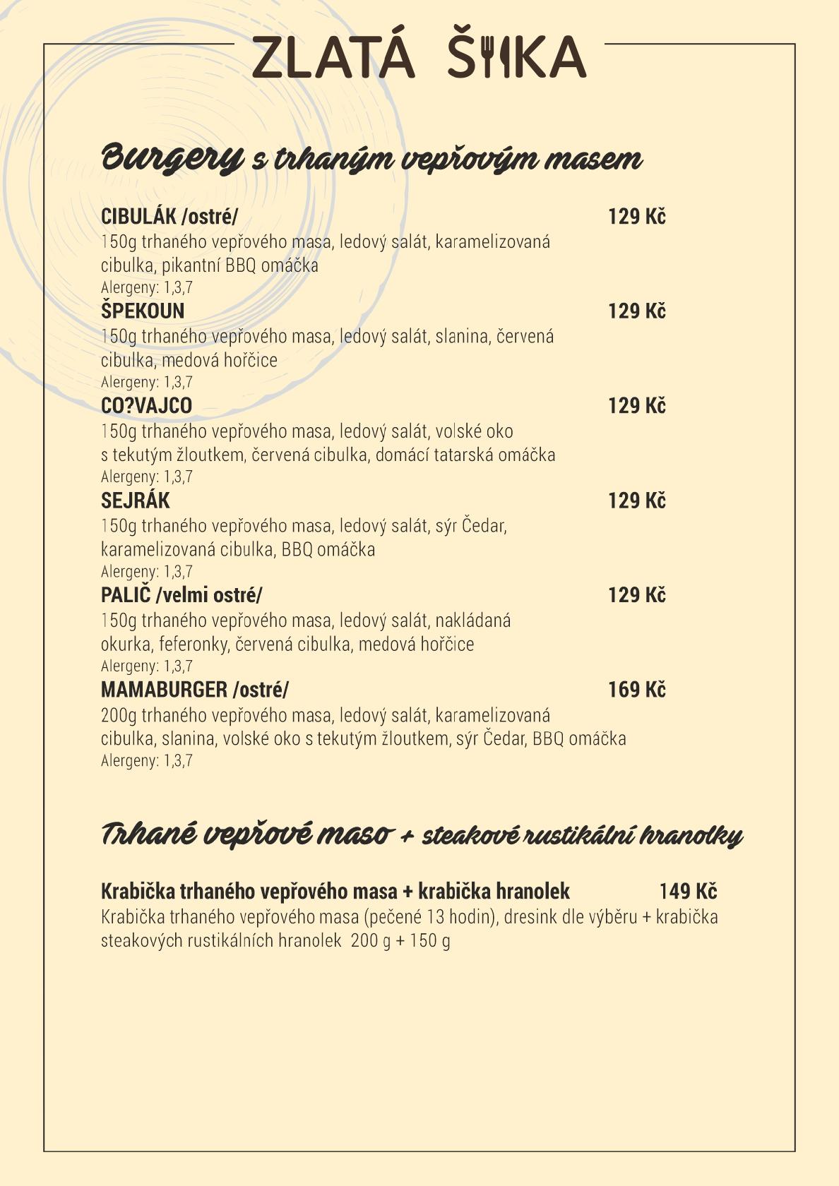 Menu at Restaurace Zlatá Štika restaurant, Czech Republic, Sokolovská ...