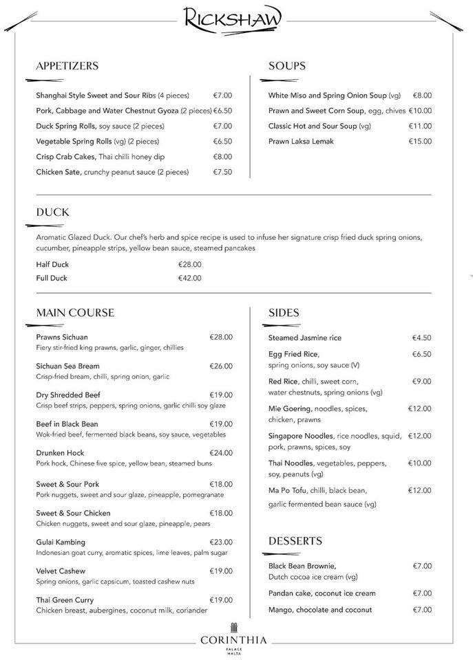 Menu at Rickshaw restaurant, Attard