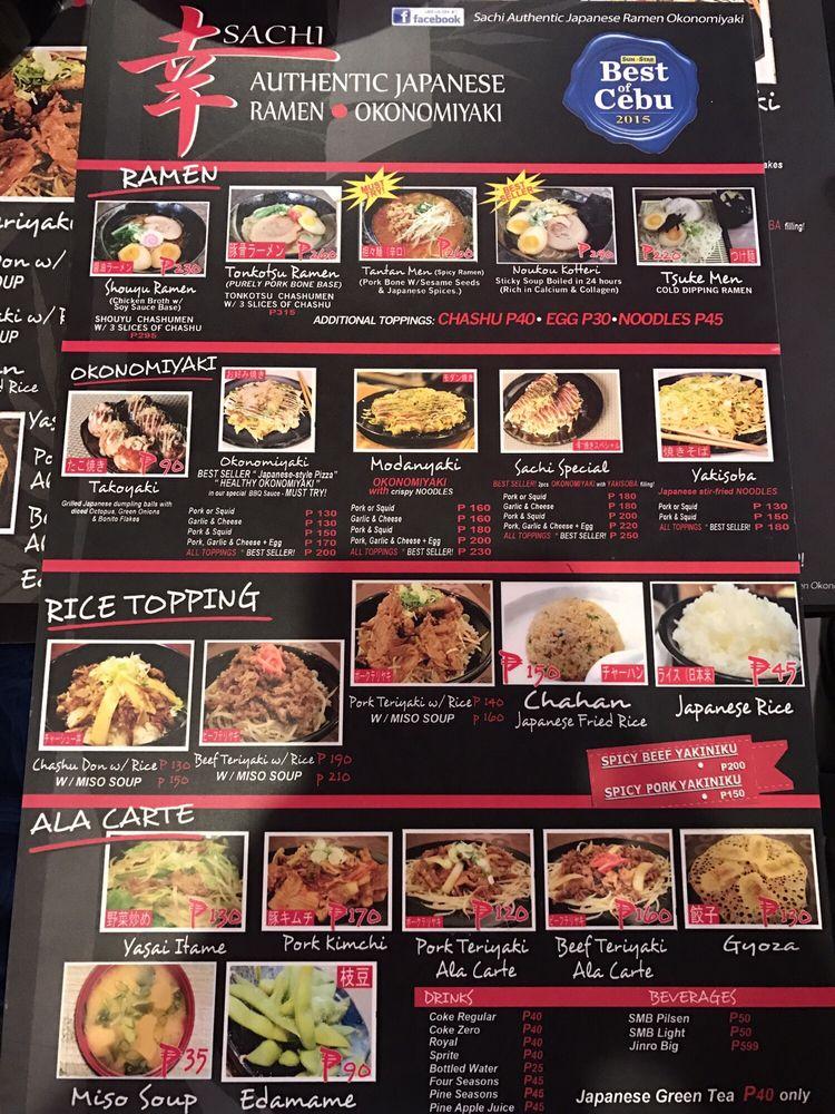 Menu at Sachi Authentic Japanese Ramen And Okonomiyaki restaurant ...
