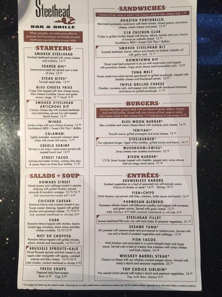 Menu at Steelhead Bar & Grille, Spokane