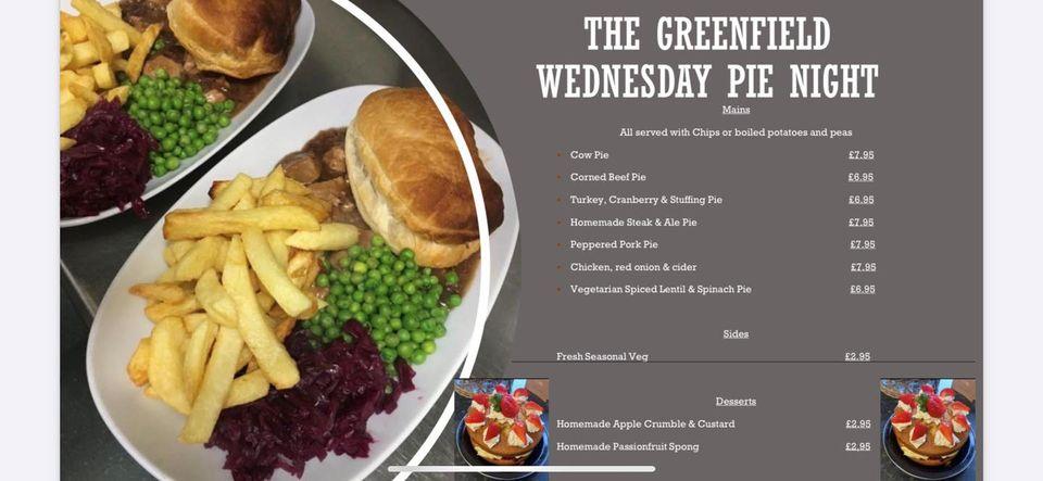 Menu at The Greenfield pub & bar, Pentre
