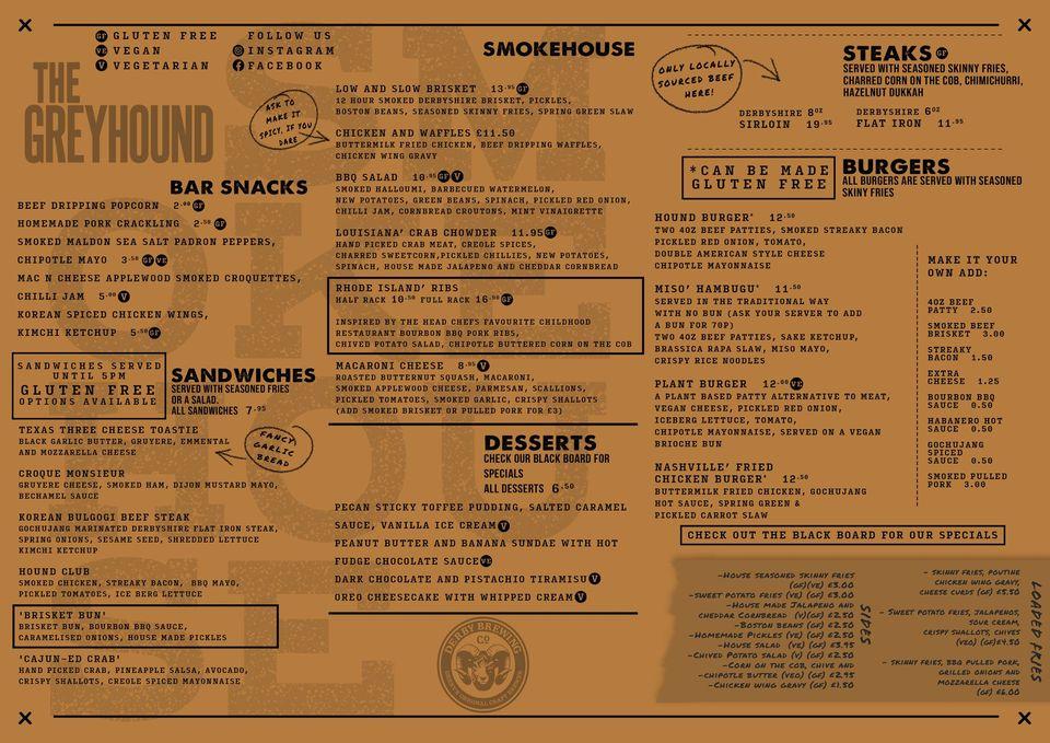 Menu at The Greyhound pub & bar, Derby, 75-76 Friar Gate
