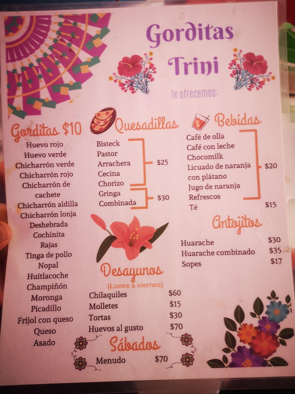 Menu at Gorditas Trini restaurant, San Luis Potosi