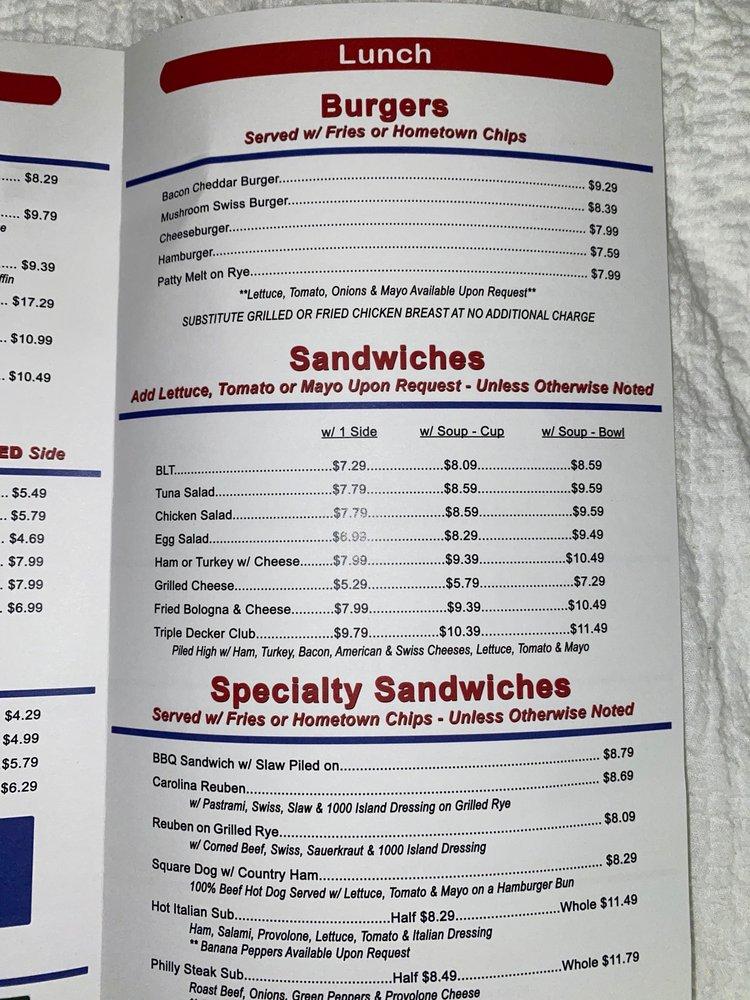 Menu at Hometown Diner restaurant, Portsmouth