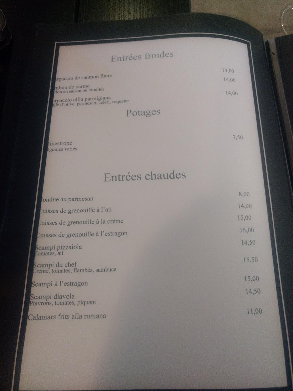 Menu au La Dolce Mama, Eghezee