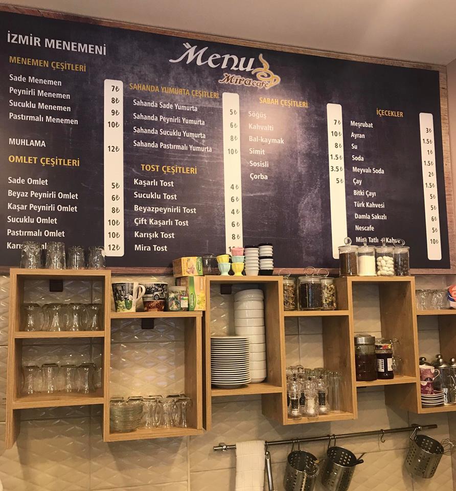 Menu at Mira Menemen Cafe, Istanbul
