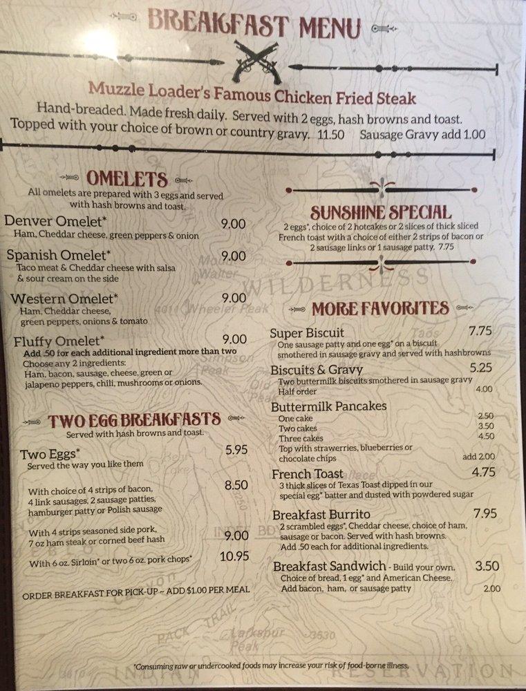 Menu at Muzzle Loader Cafe, Billings