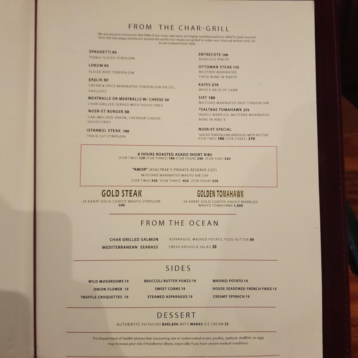 Menu at Nusr-Et Steakhouse Miami, Miami, 999 Brickell Ave