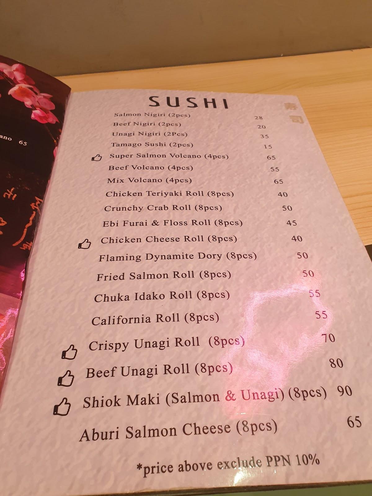 Menu at SOKYO Japanese Restaurant, Samarinda, Ruko Gatsu Square no. 15