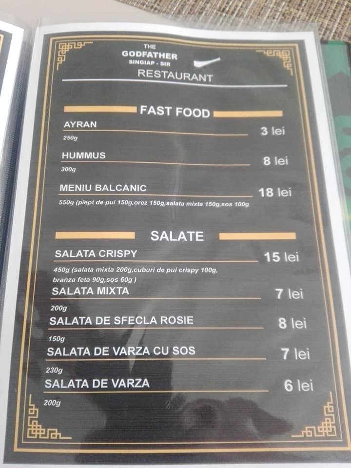 Menu at The Godfather, Pașcani