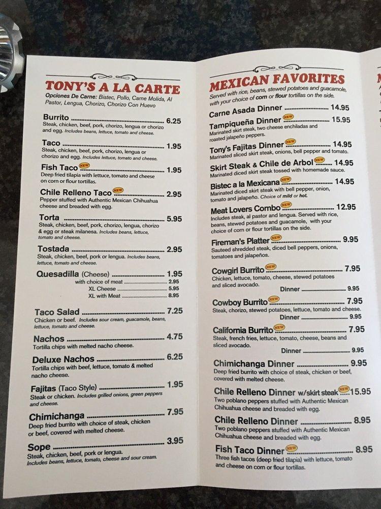 Menu at Riky's Mexican Grill restaurant, Lyons