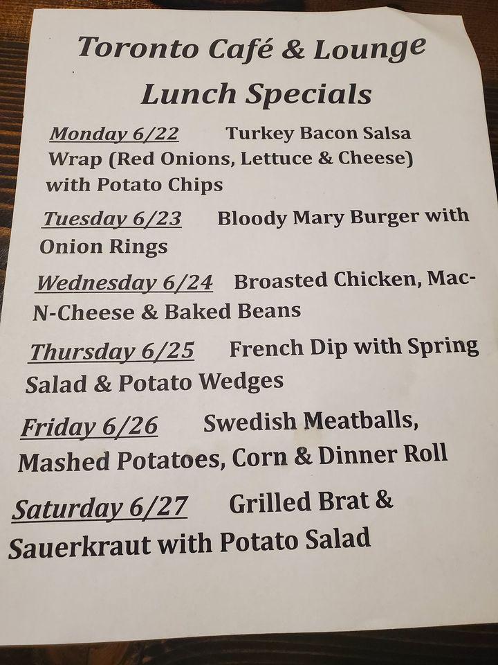 Menu at Toronto Cafe & Lounge, Toronto
