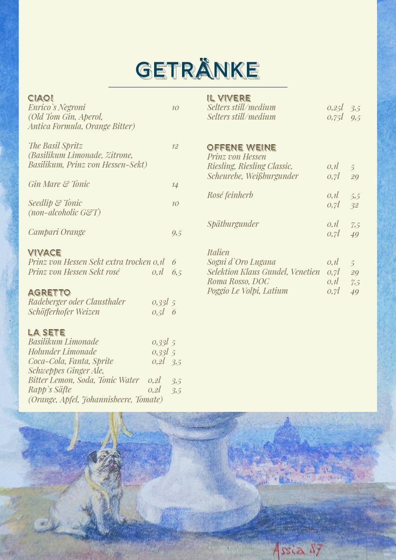 Speisekarte von Restaurant "Enrico D'Assia", Kronberg im Taunus
