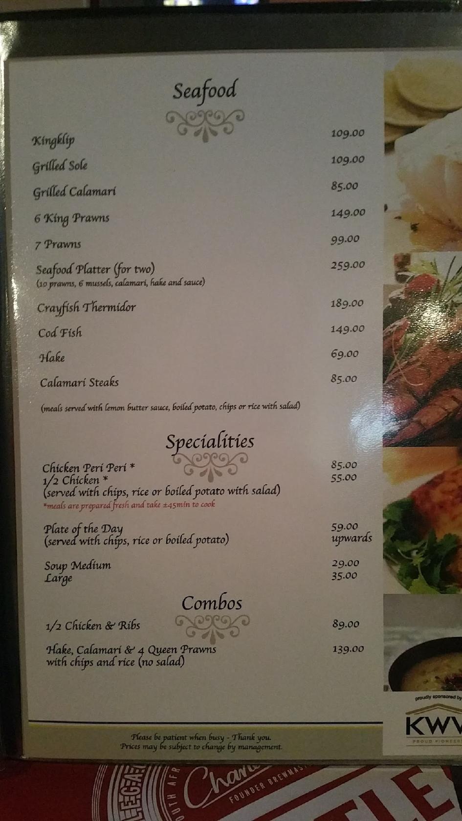Menu at Madeira Bar, Johannesburg, 1b Short St