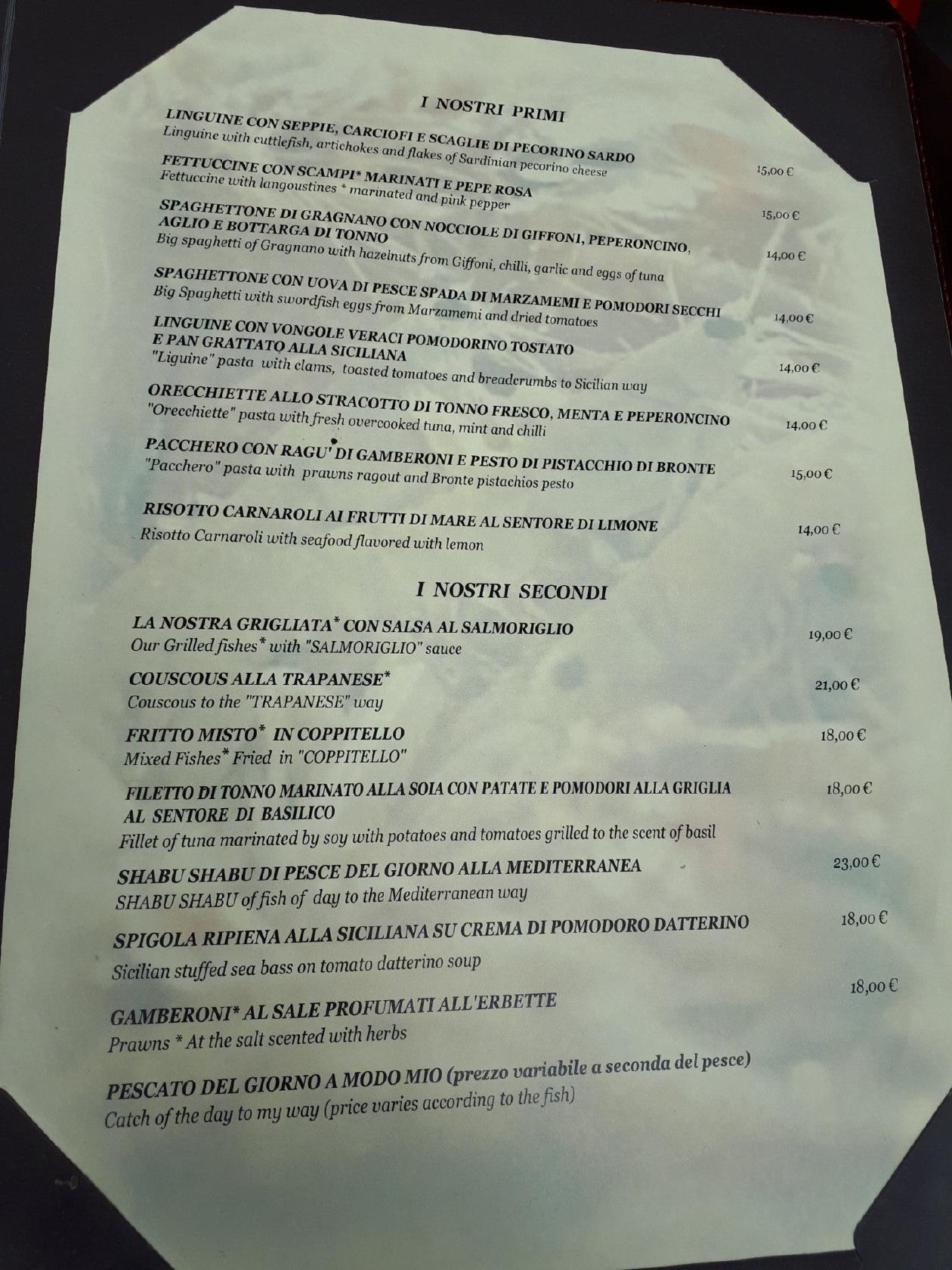 Menu da Ristorante Marlin Cafè, Saronno