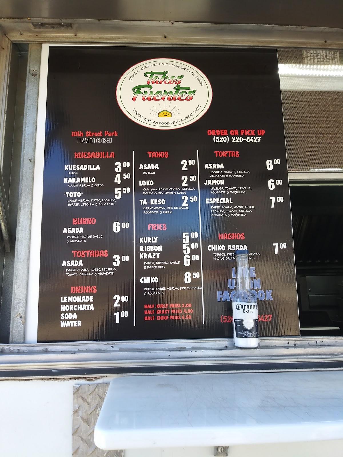 Menu at Takos Fuentes restaurant, Douglas, 10th street park