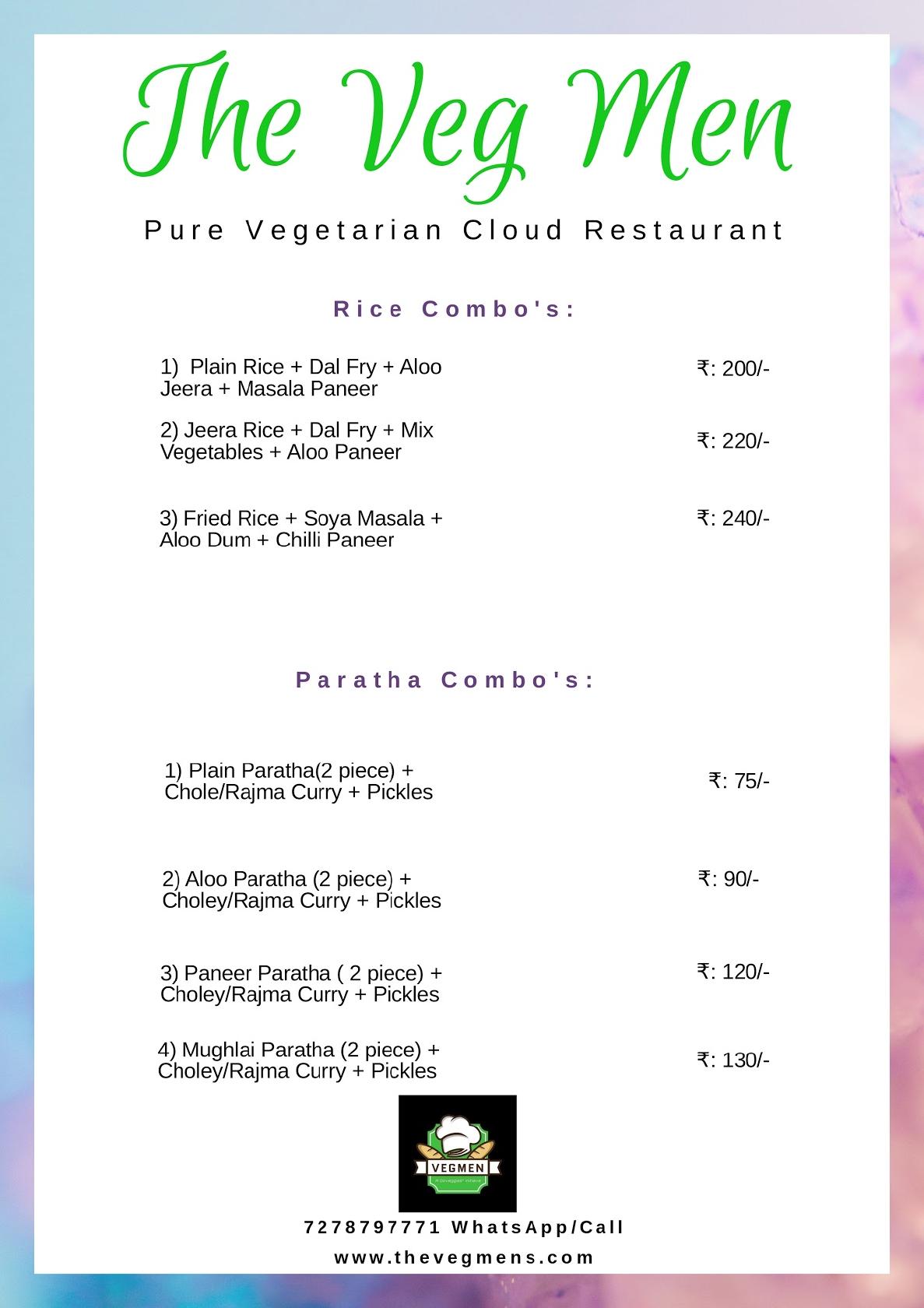 Menu at The Veg Mens - Pure Vegetarian Foods Lunch and Dinner Home ...