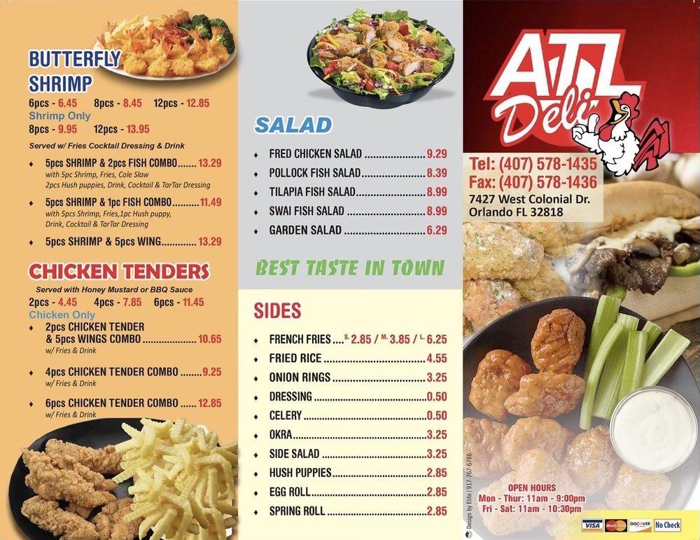 Menu at ATL Deli restaurant, Orlando, W Colonial Dr