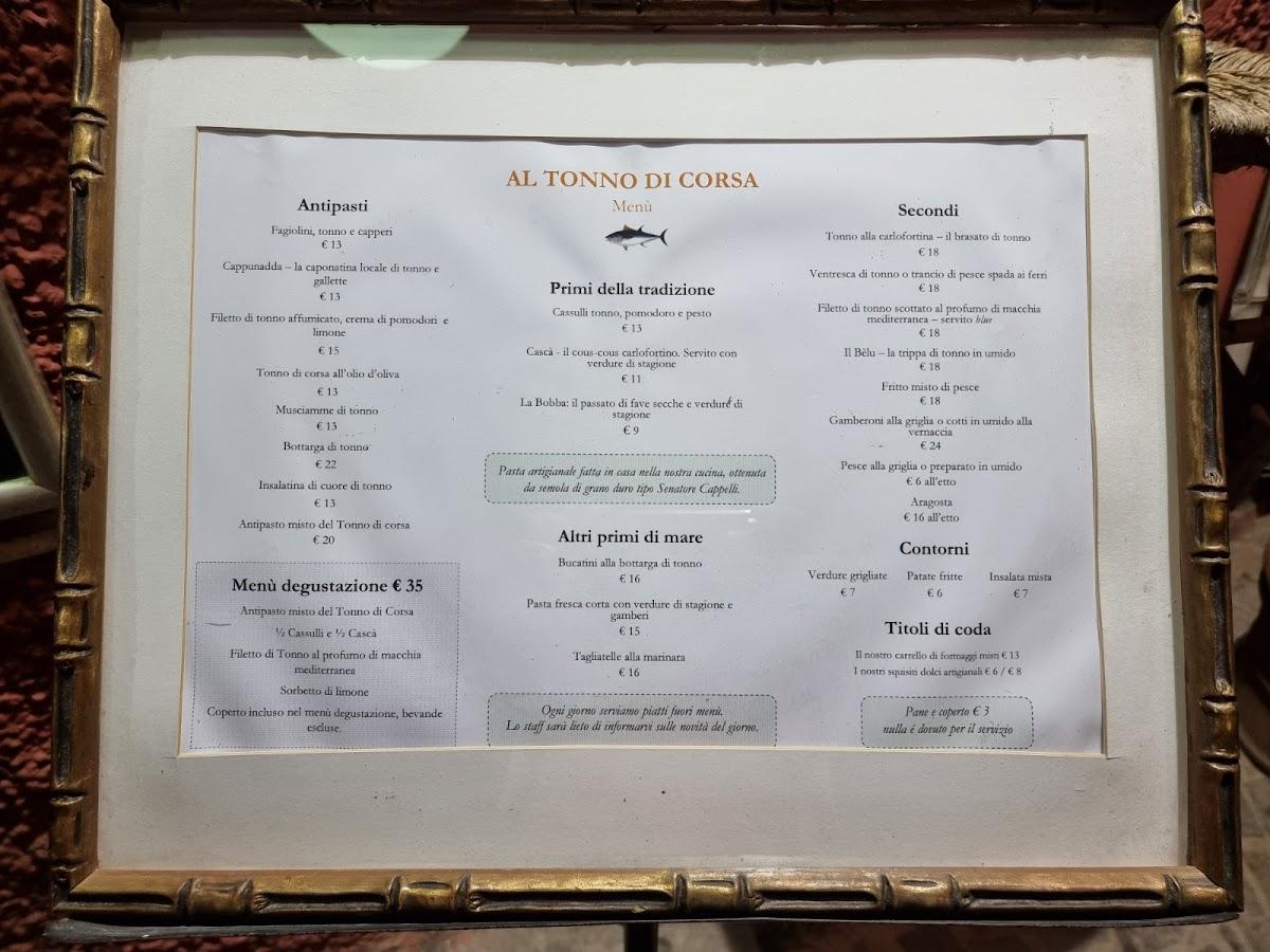 Menu da Al Tonno di Corsa ristorante, Carloforte