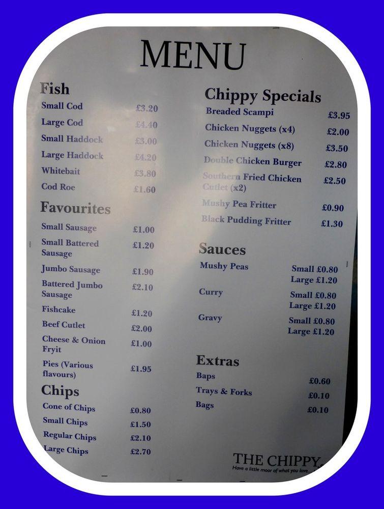 Menu at The Chippy restaurant, Holyhead