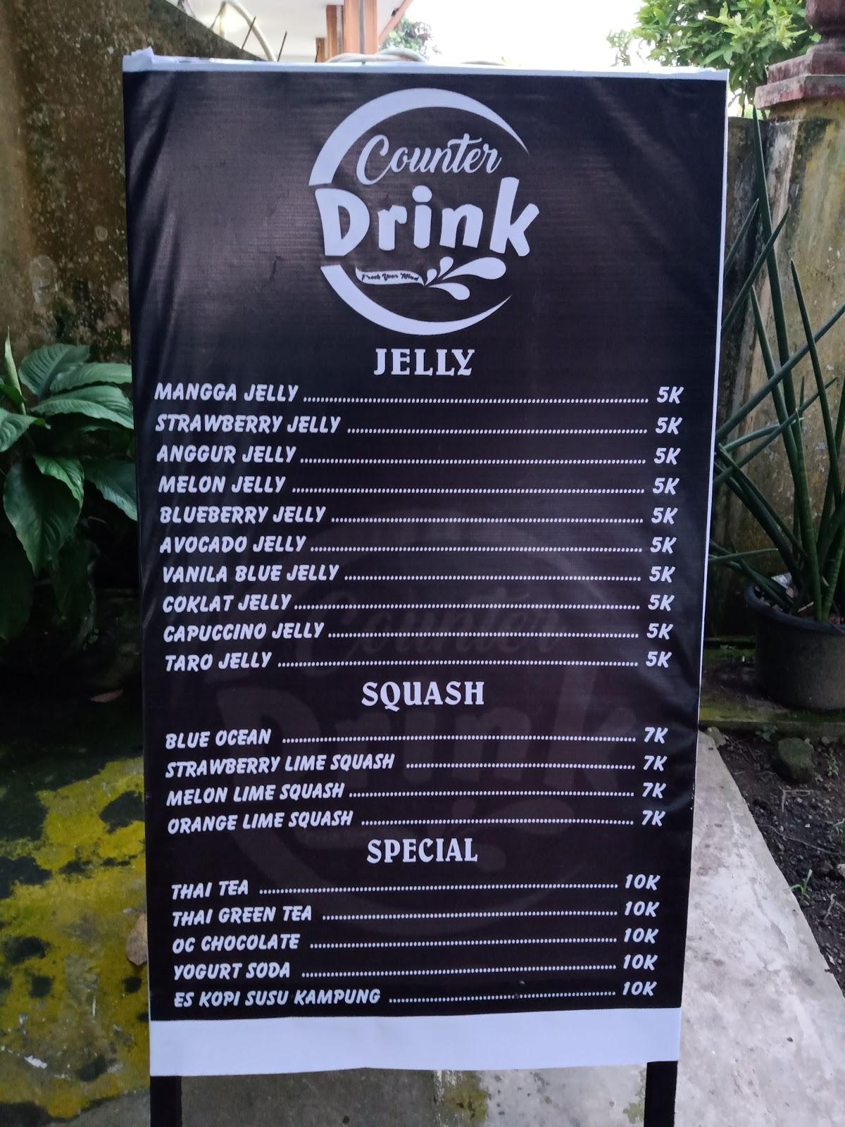 Menu at Counter Drink cafe, Binjai