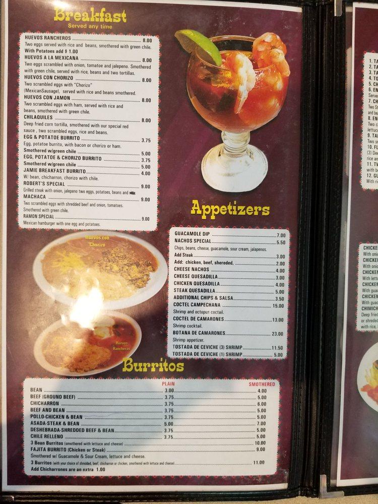 Menu at El Rancherito restaurant, Denver