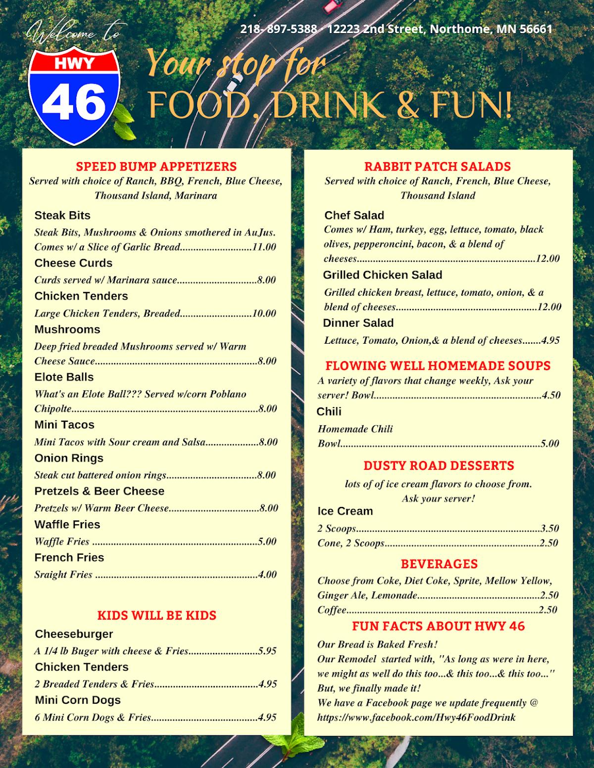 Menu at Hwy 46 Food & Drink pub & bar, Northome, Main St