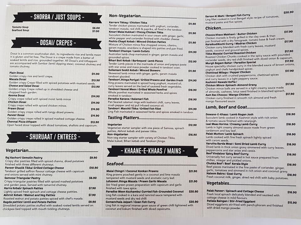 Menu at INDIAN PARADISE RANDWICK restaurant, Randwick