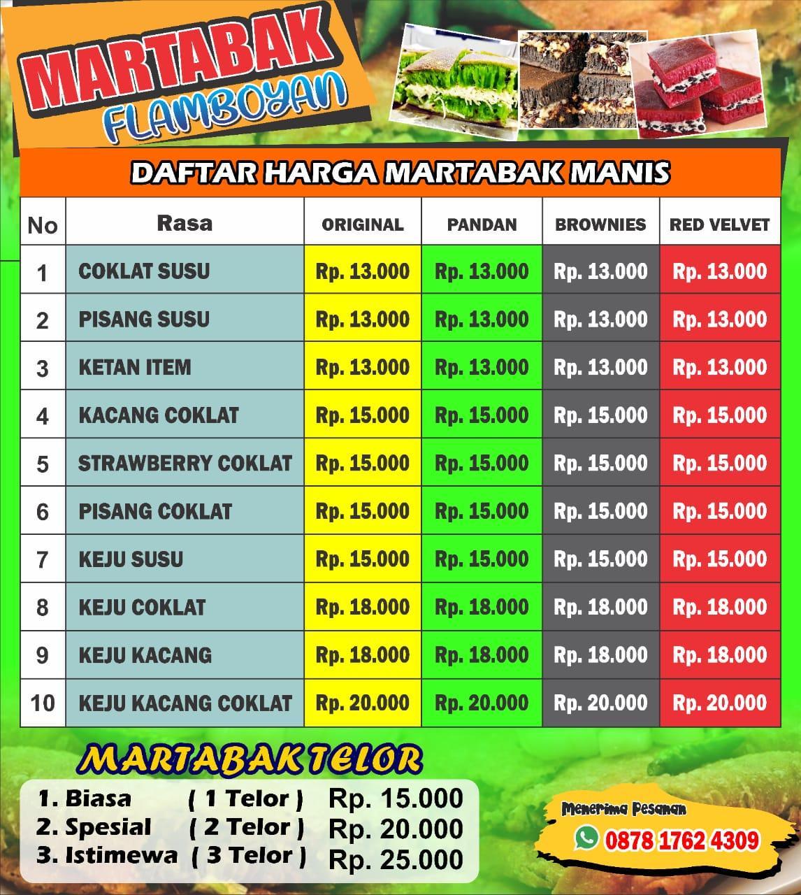 Menu at Martabak flamboyan, Lambur