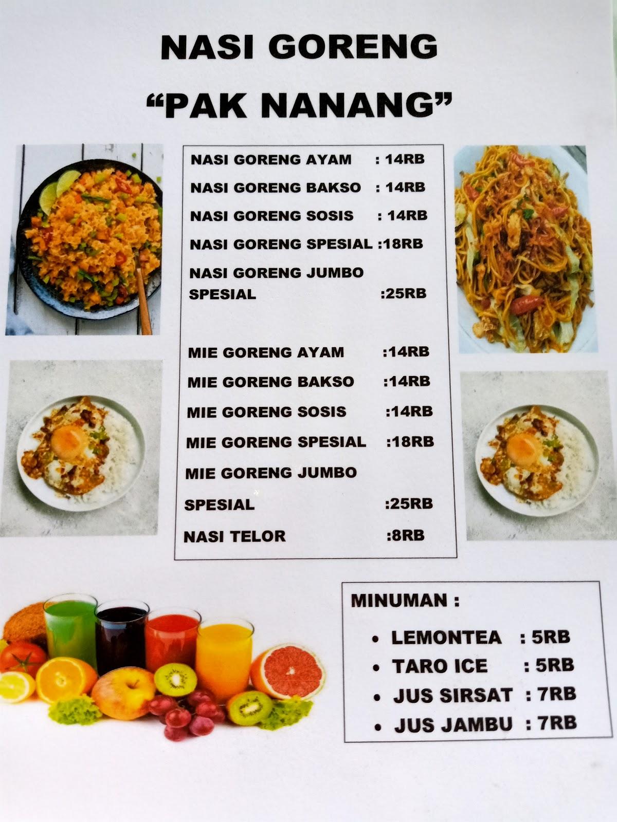 Menu at NASI GORENG PAK NANANG restaurant, Betro