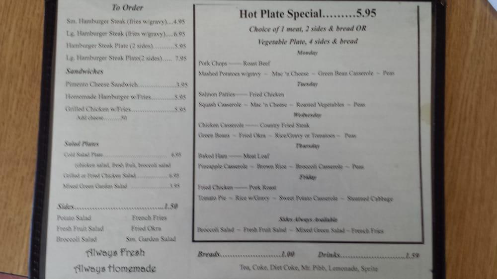 Menu at Northside Cafe, Tifton