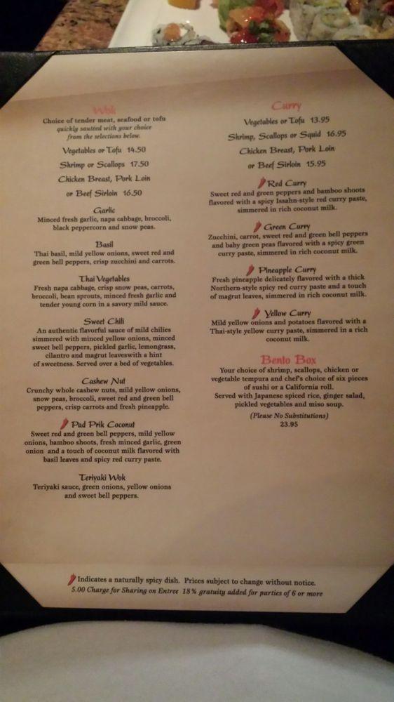 Menu at Pacific Rim restaurant, Sarasota