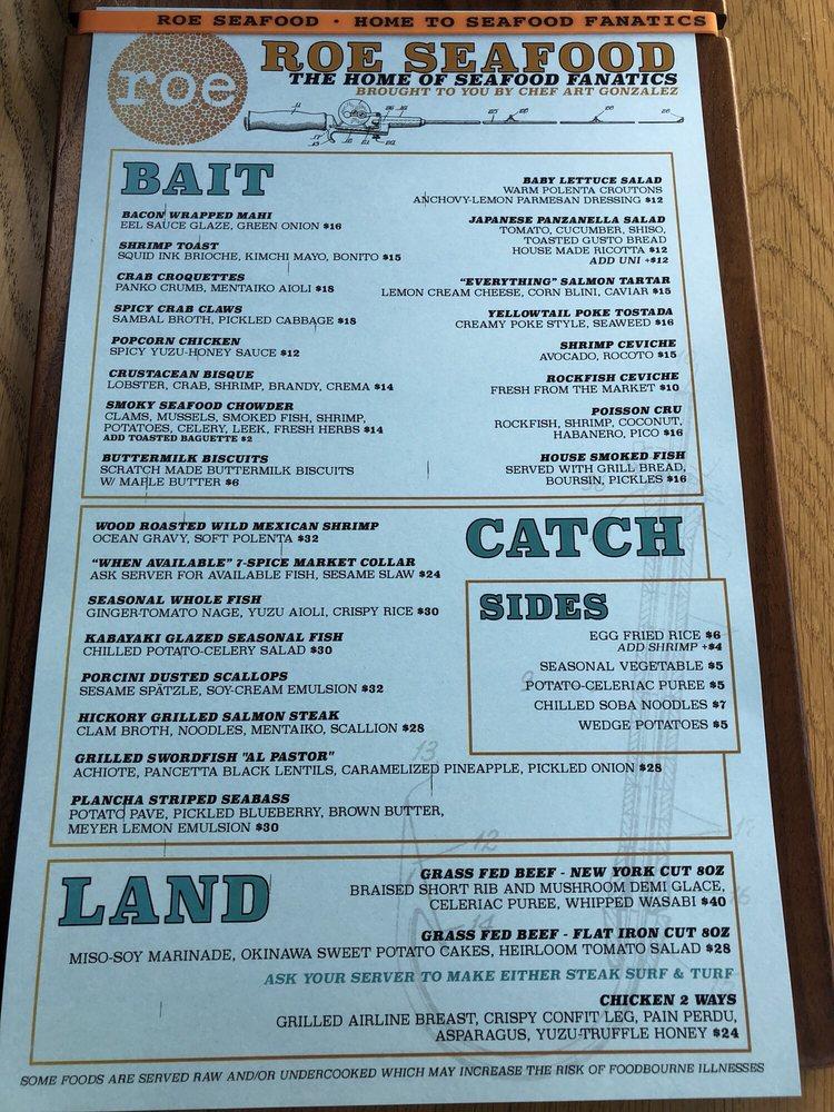 Menu at Roe Seafood - Restaurant, Long Beach, 2nd St