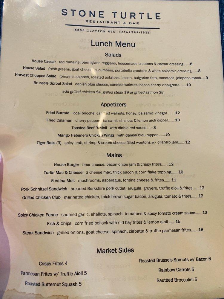 Menu at Stone Turtle Restaurant and Bar, St. Louis