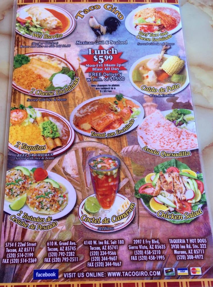 Menu at Taco Giro Mexican Grill restaurant, Sierra Vista
