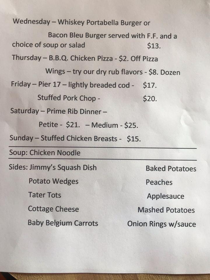 Menu at The Wheel Inn steakhouse, USA