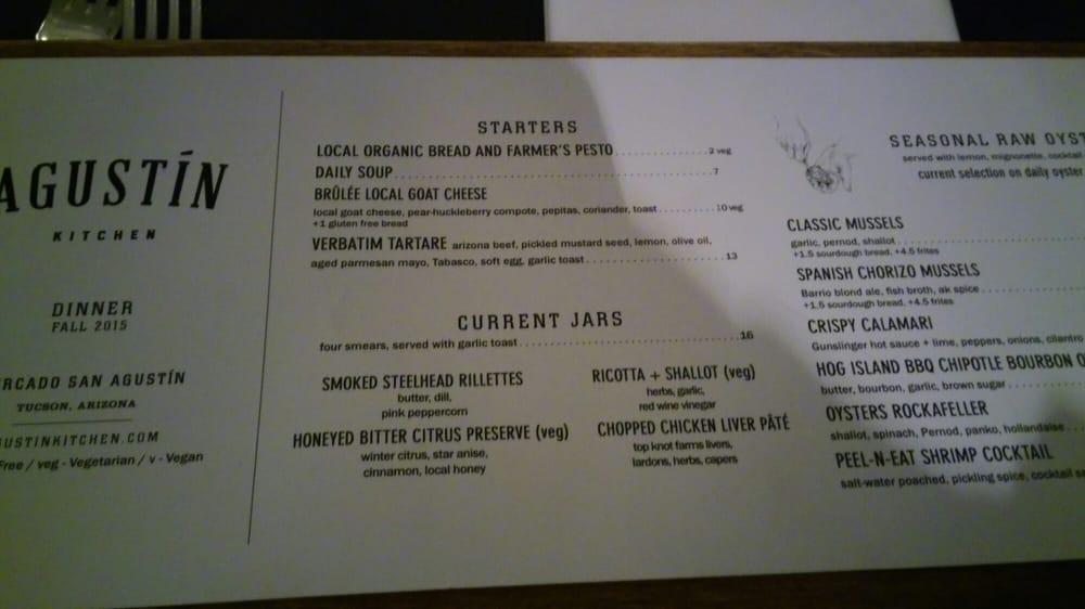 Menu at Agustin Kitchen pub & bar, Tucson