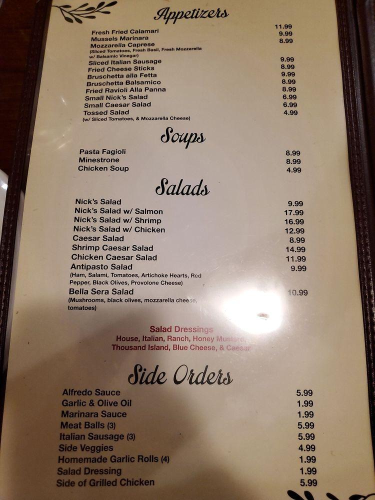 Menu at Bella Sera of Boerne pizzeria, Boerne