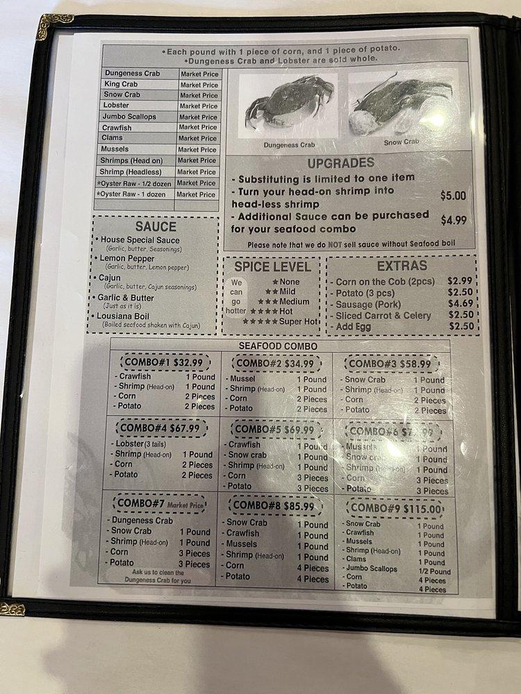 Menu at Crawfish Chef restaurant, Puyallup