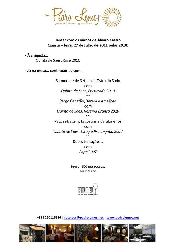 Menu at Pedro Lemos restaurant, Porto, R. do Padre Luís Cabral 974