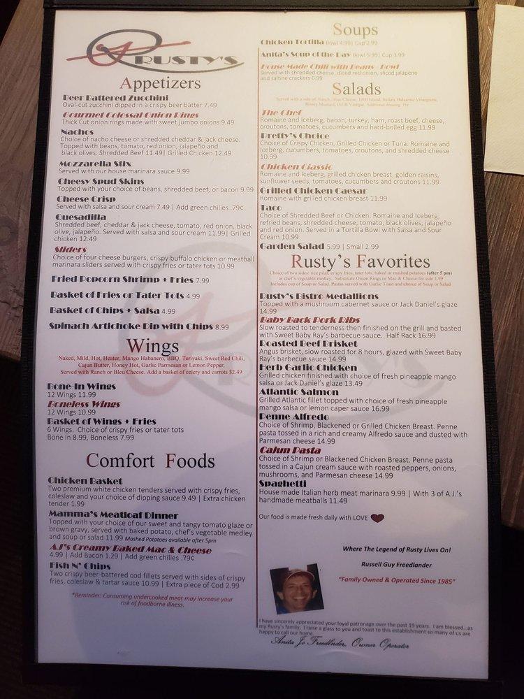 Menu at Rusty's Family Restaurant & Sports Grille, Tucson