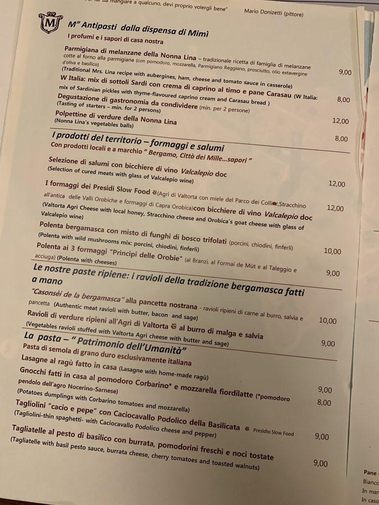 Speisekarte von Da Mimmo Bergamo Alta pub & Bar, Bergamo