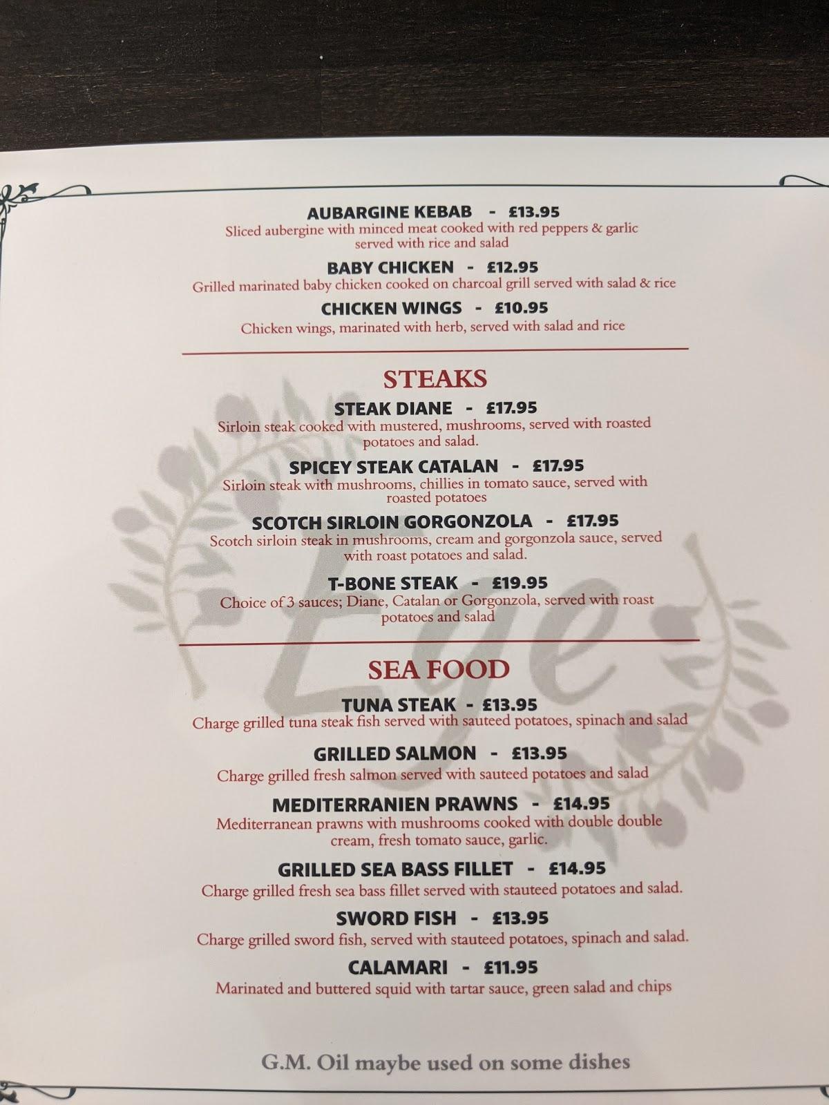 Menu at Ege Restaurant, Purley