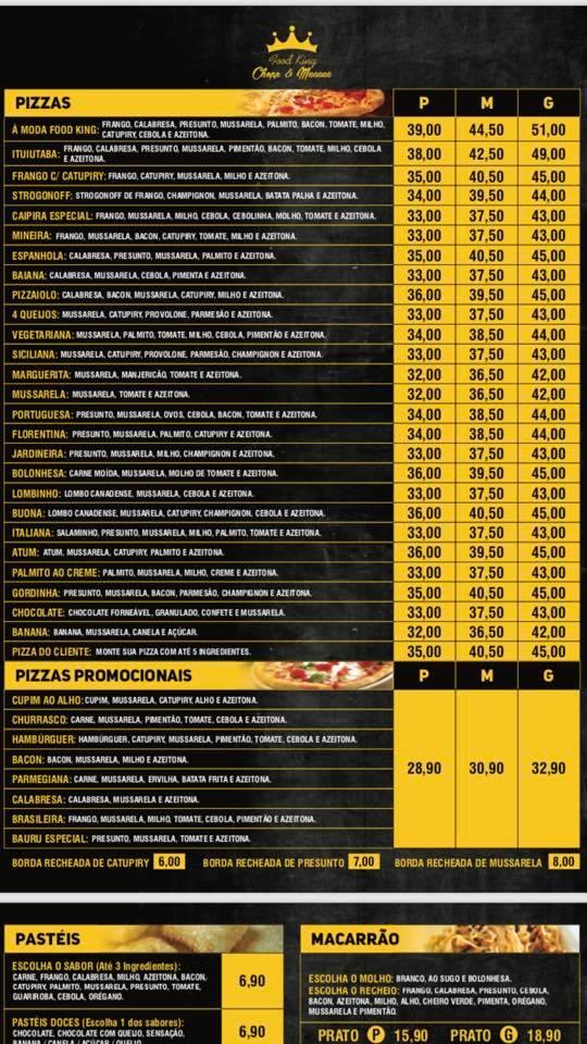 Menu at Food King restaurant, Ituiutaba