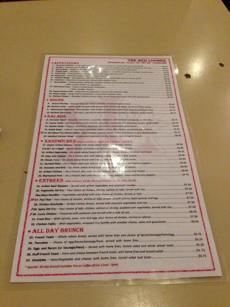 Menu at Red Room pub & bar, Toronto, 444 Spadina Ave.