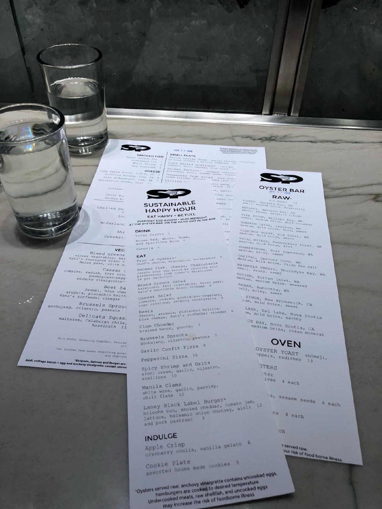 Menu at Southpark Seafood restaurant, Portland